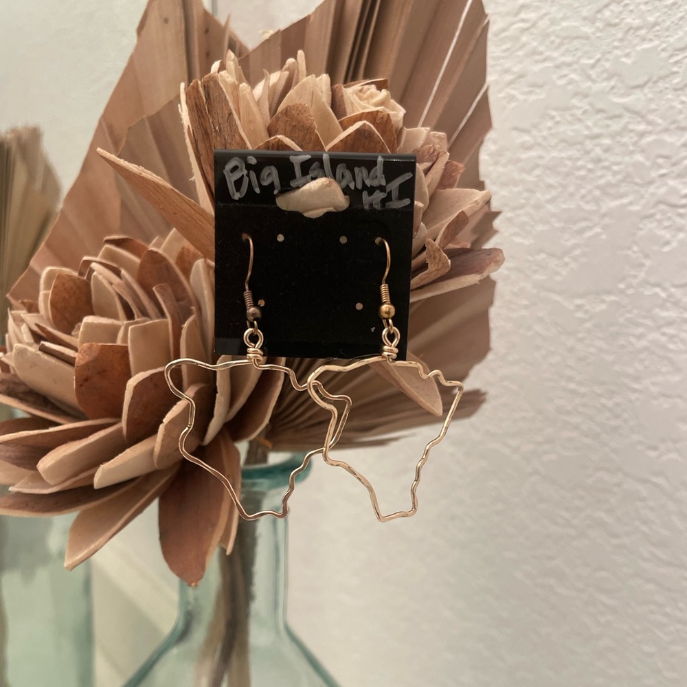 Hawaii Big Island Shape Gold Earrings Made By Local A… - Gem